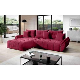Furnix Ecksofa CALVANI-L Sofa mit Schlaffunktion Bettkasten Kissen Couch MH15 Braun