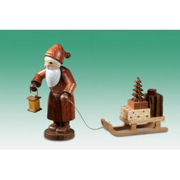 Weihnachtsfigur Holzfigur Weihnachtsmann mit Laterne und Schlitten natur Höhe 6