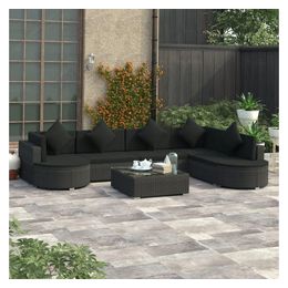 furnicato Garten-Essgruppe 8-tlg. Garten-Lounge-Set mit Auflagen Poly Rattan Schwarz