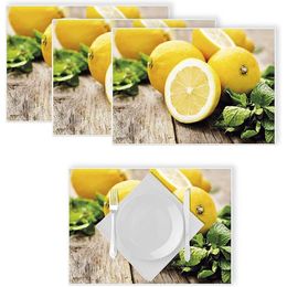 Platzset, Artipics Platzsets Tischsets Abwaschbar Zitronen und Minze 4 Stück Platzdeckchen Kunststoff 42x30 cm