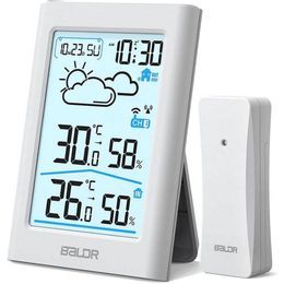 OKWISH Wetterstation Wetteruhr Thermometer Raumthermometer Temperaturanzeige Funkwetterstation (Digital Funk Funktion für Raumklimakontrolle Klima Monitor Innen/Außen)
