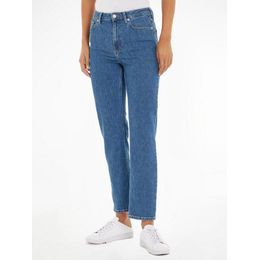 Tommy Hilfiger Straight-Jeans CLASSIC STRAIGHT HW mit Tommy Hilfiger Leder-Badge, blau