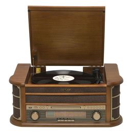 Denver MCR-50MK2 Retro Plattenspieler aus Holz mit Radio Kassette Soundbox Radioplattenspieler (Riemenantrieb