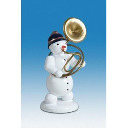 Sammelfigur Holzfigur Schneemann Musikant mit Sousaphon Höhe 6