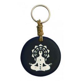 Saraswati Schlüsselanhänger Schlüsselanhänger "Chakra Buddha" Stein schwarz/silber 9cm