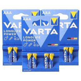 Varta 12x Varta 4903 Longlife Power AAA Micro Batterie im 4er Blister Batterie