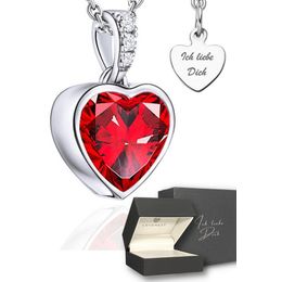 LOVENEST Herzkette Halskette Silber 925 mit rotem Stein Anhänger Silberkette Herz (Silberkette Anhänger Geschenke für Frauen Valentinstag Frau Freundin