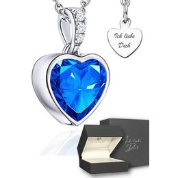 LOVENEST Herzkette Halskette Silber 925 mit blauem Stein Anhänger blau Damenkette Herz (Silberkette Anhänger Geschenke für Frauen Weihnachtsgeschenk Freundin
