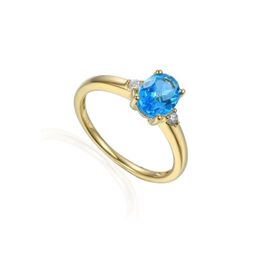 Stella-Jewellery Solitärring 585 Gelbgold Damenring Blautopas Brillanten Gr. 54 (inkl. Etui