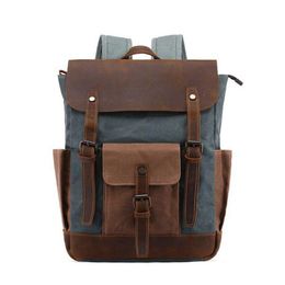 WISHDOR Laptoprucksack Rucksack Schulrucksack Lederrucksack Reiserucksack Schultertasche (Vintage Schultertasche Notebook Laptop Tasche Schule Uni Rucksack