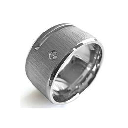 viva-adorno Fingerring Herren Edelstahl Ring Breit XL Zirkonia Oberfläche matt gebürstet