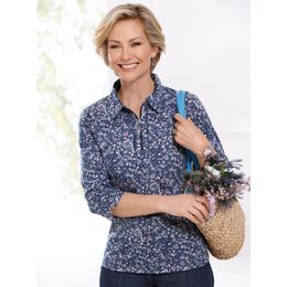 Poloshirt CLASSIC "Shirt" Gr. 54, bunt (marine, hortensie, bedruckt) Damen Shirts Jersey