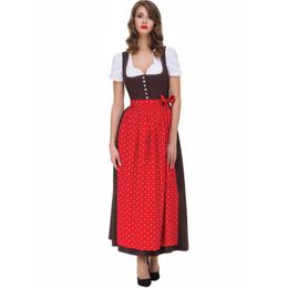 Almbock Dirndl Langes Dirndl Elena (2-tlg) braun mit roter Schürze