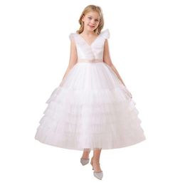 Daisred Tüllkleid Prinzessin Weiß Blumenmädchenkleider Weihnachten Geschenk