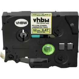 vhbw - Schriftband-Kassette kompatibel mit Brother P-Touch 9500, 9500pc, 9600, 9700PC, 9800PCN Etiketten-Drucker 12mm Schwarz auf Gelb (Glitter)