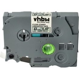 vhbw - Schriftband-Kassette kompatibel mit Brother P-Touch 1290DT, 1290VP, 1300, 1400, 1500pc Etiketten-Drucker 12mm Schwarz auf Transparent (Glitter)