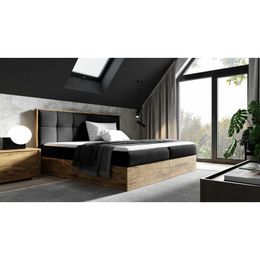 Boxspringbett Bett thanos 180x200cm Lancelot Eiche Stoff Schwarz inkl Bettkasten