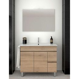 Badezimmer-Set mit 2 Schubladen und zwei Türen – 7 Farben – 15 Maße – inklusive Möbel, Waschbecken und Spiegel – Sand 100x45Cm