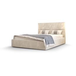 Polsterbett Frigole, a: 180 cm x 200 cm, Farbe: Monolith02 (Beige), Bett mit Stauraum, Doppelbett, Bett 180x200cm, Bett mit Matratze - beige