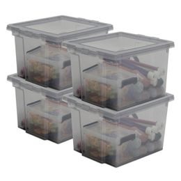 IRIS OHYAMA - Kunststoff-Aufbewahrungsbox, 10-Liter-Büro-Aufbewahrungsbox, 4er-Set, BPA-frei, ddusb-s, Grau, stapelbar, Verschlussclips – B29 x T24 x