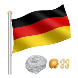 Swanew - Aluminium Fahnenmast 6,50m inkl Seilzug inkl Deutschlandfahne Flaggenmast Mast Flagge Alu