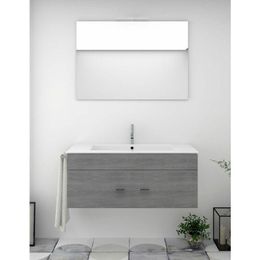 Badezimmer-Set Florenz Schubladen - 8 verschiedene Farben - 14 Größen - inkl. Möbel, Waschbecken und Spiegel - Kombi (Weiß und Smoky) 50x40Cm