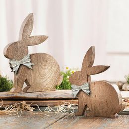 Dekoleidenschaft - 2x Hase Mangoholz Osterhase aus Holz, Osterdeko, Dekofigur, Holzdeko