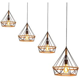 Pendelleuchte Hanf Seil Hängelampe mit Käfig Ø25cm Diamant Form Lampen im Industri Stil für für Wohnzimmer Esszimmer Schwarz 4PCS