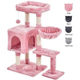 Yaheetech - Kratzbaum 96 cm hoch Katzenbaum Kletterbaum für Katzen, mit Sisal Plüsch Katzenhöhle und Korb Rosa