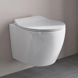 doporro Hänge-WC Hänge-Toilette mit Tiefspüler inkl. Soft-Close Absenkautomatik weiß aus Keramik Wandmontage Aachen126 - Weiß | Modell A126