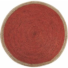 Beliani Teppich Rot / Beige Jute 120 cm Rund Zweifarbig Natürlich Handgewebt Boho Fußbodenheizug Geeignet Wohnzimmer Schlafzimmer Esszimmer Flur - Beige