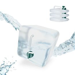 Faltkanister 4er Set, 10 Liter, faltbare Wasserkanister mit Hahn, BPA-frei, lebensmittelecht, transparent/grün - Relaxdays