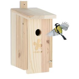 Nistkasten für Vögel, 35mm Einflugloch, mit Klappe, Meisen & Sperlinge, Vogelhaus zum Aufhängen, Holz, natur - Relaxdays