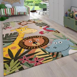 Paco Home - Kinderzimmer Kinderteppich für Jungen mit Tier u. Dschungel Motiven Kurzflor 120x170 cm, Beige