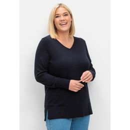 sheego Große Größen: Pullover aus leichtem Strick, mit V-Ausschnitt, tiefblau, Gr.48/50