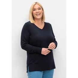 sheego Große Größen: Pullover aus leichtem Strick, mit V-Ausschnitt, tiefblau, Gr.56/58