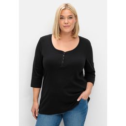 sheego Große Größen: Henleyshirt mit 3/4-langen Krempelärmeln, schwarz, Gr.48/50