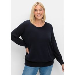 sheego Große Größen: Pullover aus leichtem Strick, mit Rundhalsausschnitt, tiefblau, Gr.52/54