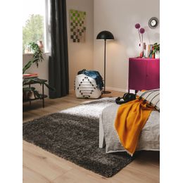 benuta Pop Hochflor Shaggyteppich Ricky Anthrazit 80x150 cm - Bettvorleger für Schlafzimmer
