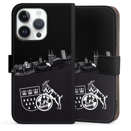 DeinDesign iPhone 14 Pro Handy Klapph&uuml;lle Handyh&uuml;lle aus Kunst Leder schwarz Flip Case Skyline Official Licensed Product 1. Fc K&ouml;ln Sideflip mit langer Lasche