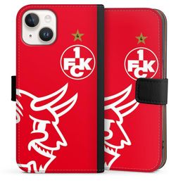 DeinDesign iPhone 14 Handy Klapph&uuml;lle Handyh&uuml;lle aus Kunst Leder schwarz Flip Case Star Devil 1. Fc Kaiserslautern Sideflip mit Lasche
