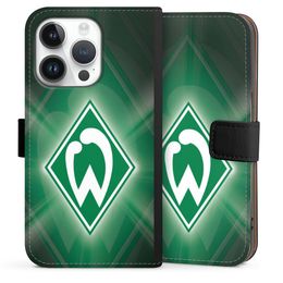 DeinDesign iPhone 14 Pro Handy Klapph&uuml;lle Handyh&uuml;lle aus Kunst Leder schwarz Flip Case Sv Werder Bremen Coat Of Arms Official Licensed Product Sideflip mit 