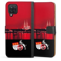 DeinDesign Galaxy A12 Handy Klapph&uuml;lle Handyh&uuml;lle aus Kunst Leder schwarz Flip Case 1. Fc K&ouml;ln Skyline Official Licensed Product Sideflip mit langer Lasche