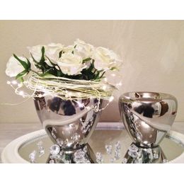 DRULINE Feuerzeug 2er Set Vase Keramik Urne 16 cm + 20 cm Silber (Set