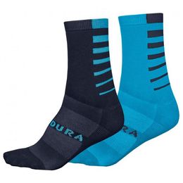 ENDURA - Coolmax Stripe Socken Doppelpack - Radsocken Unisex L/XL | EU 42-47 blau