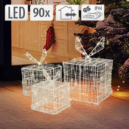 ECD Germany Led Geschenkboxen - 3er Set, mit 90 LEDs Warmweiß, aus Metall, Strombetrieben, IP44 Wasserdicht, Innen/Außen, Weihnachtsdeko Weihnachten Geschenk
