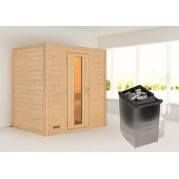 Karibu Sauna "Sonja" mit Energiespartür 2 Ofen 9 kW integr. Strg, BxTxH: 196 x 146 x 198 cm, 38 mm, beige