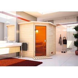 Karibu Sauna Mia (Fronteinstieg), BxTxH: 2240 x 1840 x 2020 cm, 38 mm, inklusive Ofenschutzgitter und Tür, beige