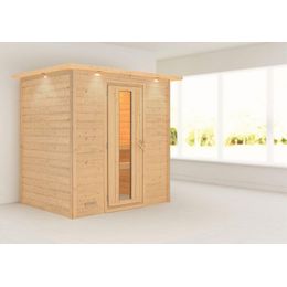 Karibu Sauna "Sonja" mit Energiespartür und Kranz naturbelassen, BxTxH: 224 x 160 x 202 cm, 38 mm, beige