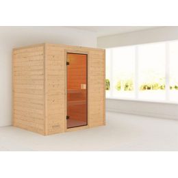 Karibu Sauna "Sonja" mit bronzierter Tür naturbelassen, BxTxH: 196 x 146 x 198 cm, 38 mm, beige